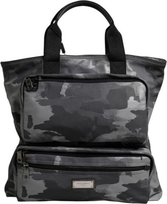Dolce & Gabbana unisex, Sacs, Gris, Taille: ONE Size Camo Cotton Multiple Compartments Tote Bag