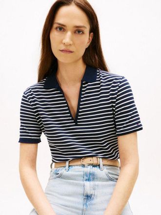 Tommy Hilfiger Poloshirt LYOCELL PIQUE OPEN-NK SS POLO mit kleinem Logo-Stick