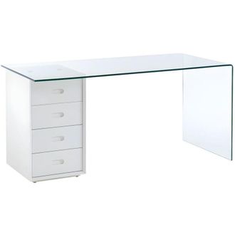 Vente-Unique Bureau MURIEL avec rangements - 4 tiroirs - Verre trempé & MDF