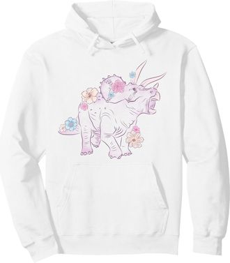 Trendy Apparel Flower Triceratops Cute Pastel Color Design Pullover Hoodie