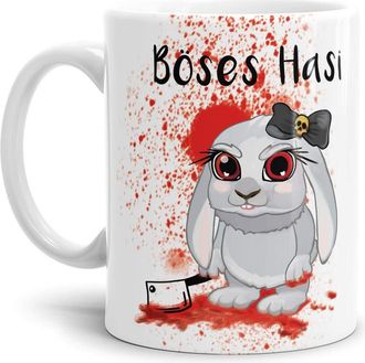 Tassendruck Oster-Tasse B&ouml;ses Hasi - Ostern/Witzig/Oster-Geschenk/Sch&ouml;n/Lustig/Weiss