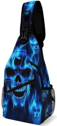 Generic Sacoche Port&eacute; &eacute;paule Cr&acirc;ne Flamme Bleue Durable Sling Sac &agrave; Bandouli&egrave;re L&eacute;ger Sac &agrave; Poitrine pour Voyage Randonn&eacute;e Femme