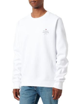 Tommy Hilfiger Herren Sweatshirt Hilfiger Stack Rundhalsausschnitt, Weiß (White), 3XL