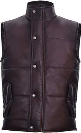 Infinity Leather Gilet Rembourré en Cuir Marron pour Homme XL