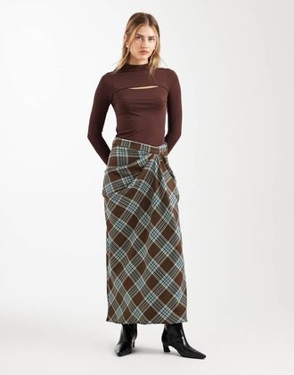 Asos Jupe longue drap&eacute;e &agrave; carreaux-Multicolore