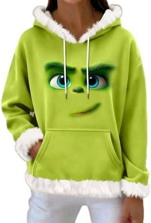 Generic Le Grinch Sweat A Capuche Femme Sweet Vêtements 2025 Sweatshirts Plaid Vetement Oversize Adulte Polaire Hiver Chaud Noël De Pull Deguisement Pyjama Mo