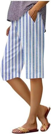 Generic Pantalon court pour femme - Taille &eacute;lastique - Taille haute - Deux pantalons de loisirs vintage - Pantalon trois-quarts - Salopette &eacute;lastique - Salope