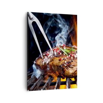 Arttor Bilder auf Leinwand Steak Grill Flammen Essen Leinwandbild mit Rahmen 50x70cm Wandbilder Dekoration Wohnzimmer Schlafzimmer K&uuml;che Deko Gro&szlig; Wanddeko B