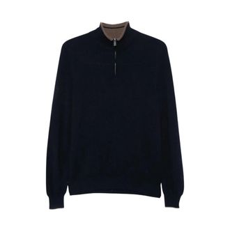 Fedeli Pullover mit hohem Kragen und halbem Rei&szlig;verschluss - - Knitwear - Herren - Blau - XL