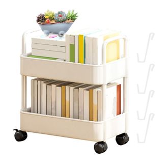 Generic Abnehmbares B&uuml;cherregal - 2-lagiges abnehmbares B&uuml;cherregal | Snack- und Spielzeugaufbewahrungswagen, rollender Buchwagen mit R&auml;dern, Standstehender M