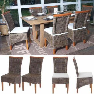 Mendler 6x chaise de salle &agrave; manger Savona, fauteuil, rotin - avec coussin