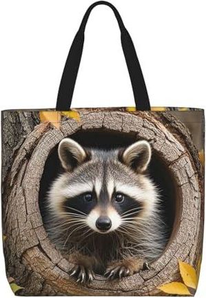 Generic Raton Laveur Dans Le Trou DUn Arbre En Automne Sac Cabas Pliable Sacs De Courses L&eacute;ger Sac &Agrave; Bandouli&egrave;re Pour Voyage Gym Quotidienne