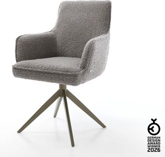 DELIFE Drehstuhl Heira-Flex mit Armlehnen Boucl&eacute; Silbergrau Kreuzgestell breit Effektfinish Titan 360&deg; drehbar Taschenfederkern, Esszimmerst&uuml;hle