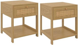 IDMarket Idmarket - Lot de 2 tables de chevet hanae vintage 1 tiroir avec tablette effet naturel cannage