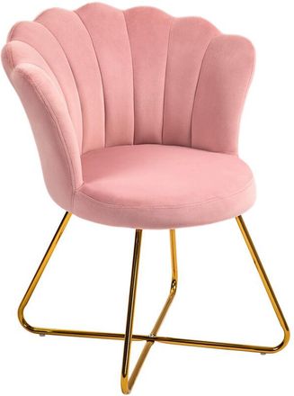 HOMCOM Homcom - Fauteuil design coquillage pi&egrave;tement acier dor&eacute; velours rose poudr&eacute;