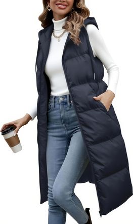 Fengbay Damen Steppweste Lang mit Kapuze &Auml;rmellos Winterweste Daunenf&uuml;llung Leicht Warm Outdoorweste &Uuml;bergangsweste f&uuml;r Herbst und Winter