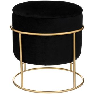 Atmosphera Atmosphera - Pouf et Coffre de rangement en Velours Noir et support en m&eacute;tal d 42 x h 44 cm