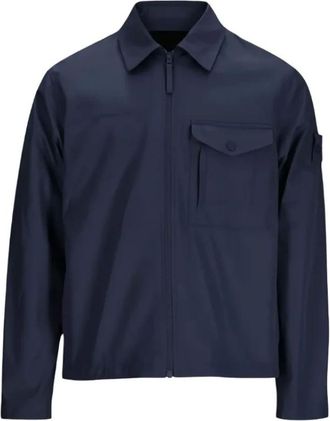 Stone Island Homme, Vestes, Bleu, Taille: L Surchemise en Toile de Coton