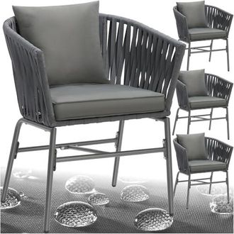TecTake TecTake Lot de 4 Fauteuil Salon Chaise de Jardin avec Accoudoirs pour Salon de Jardin Exterieur ou Int&eacute;rieur en Acier laqu&eacute; &eacute;poxy, Coussins Inclus Mob