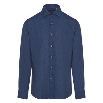Corneliani Homme, Chemises, Bleu, Taille: L Linen shirt