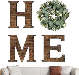 Generic Holzhausschild Wanddekoration - rustikales Holzschild mit künstlichem Eukalyptuskranz | Bauernhaus Wandkunst für Wohnzimmer Küche Eingangszeit Hochzei