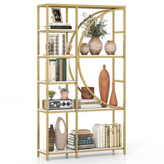 Giantex HOMASIS B&uuml;cherregal mit 5 Ebenen, Standregal aus Metallrahmen & Holz, industrielles Aufbewahrungsregal bis 120 kg tragen, Regal B&uuml;roregal f&uuml;r Wohnzimm