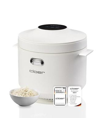 Cloer 6831 Reiskocher mit 1 l Fassungsverm&ouml;gen, inkl. Dampfaufsatz & sp&uuml;lmaschinengeeignetem Innentopf, 7-Phasen-Technologie, Warmhaltefunktion bis 24 h, Si