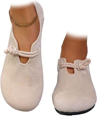 Generic Chaussures orthop&eacute;diques souples et flexibles &agrave; bout rond en daim &agrave; enfiler avec bouton, beige, 36.5 EU