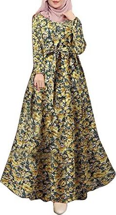 Generic Robes amincissantes pour femmes, robe imprim&eacute;e, v&ecirc;tements musulmans longs, 2026, jaune, M