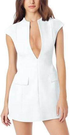 Generic Mini robe d&eacute;t&eacute; sexy pour femme avec col en V profond et manches courtes, style boh&egrave;me, id&eacute;ale pour la plage, les vacances, les vacances, blanc, XL