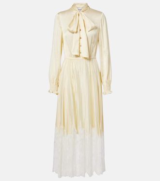 Self Portrait Midikleid aus Satin mit Spitze