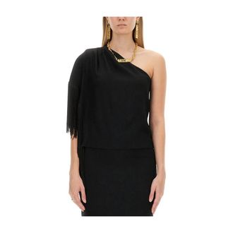 Moschino Femme, Blouses et Chemises, Noir, Taille: 36 FR Blouse &agrave; franges &agrave; une &eacute;paule