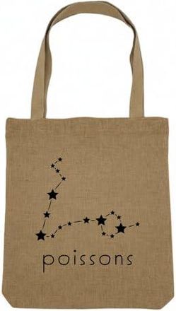 Fabulous Sac Shopping Tote Bag Aspect Lin - Poissons Etoile Signe Astrologie Constellation Minimaliste - Sac de Courses Toile Epaisse 360g Beige Naturel Cabas 