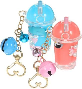 Valiclud Porte-Cl&eacute;s en Acrylique Lot de 2 Bouteilles de Lait Cloche Cr&eacute;ative Rose et Bleu Clair Pendentif Paquet D&eacute;coration Cl&eacute; &Eacute;l&eacute;gante pour Femmes et Accesso