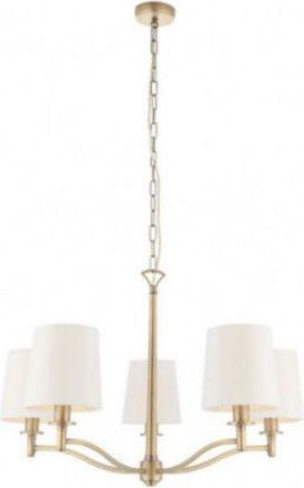 Endon Lighting Ortona - Suspension &agrave; 5 bras multiples, laiton antique mat, faux soie blanche vintage, E14