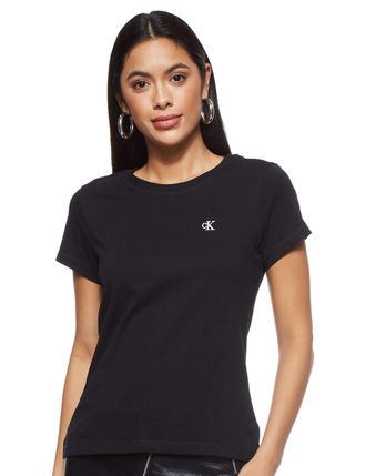 Calvin Klein Jeans Damen Embroidery Slim Tee J20j212883 Kurzarm Strickoberteile, Schwarz (Ck Black), XS EU