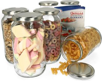 MamboCat 6er Set Einmachglas 1062 ml I Deckel in Silber I Twist-Off to 82 I Rund- / Einkochgläser I Vorratsglas I + GRATIS Rezeptheft I Glasbehälter zur Aufbew