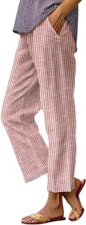 Generic Pantalon d&eacute;t&eacute; en tissu pour femme 7/8 - Pantalon de plage en coton et lin - Taille haute - Pantalon de loisirs l&eacute;ger et a&eacute;r&eacute; - Pantalon d&eacute;t&eacute; confortab