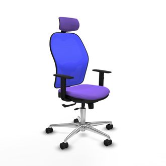 Piqueras y Crespo Ergonomischer Computerstuhl mit 1D-Armen, h&ouml;henverstellbare Lendenwirbelst&uuml;tze und Kopfteil, h&ouml;henverstellbar und neigbar, Blau/Lila