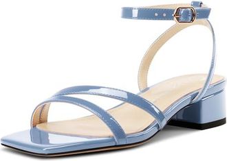 Castamere Femmes Bas Bloc Chunky Talon Heel Carr&eacute; Bout Lani&egrave;res Cheville Sandales Dress Mariage Party Chaussures 3.5 CM Heels Bleu Cobalt 36 EU