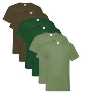 Fruit Of The Loom Herren- V-Neck T-Shirt M L XL XXL 3XL 4XL 5XL Farbsets, 2Schoko 2Olive 2Flaschengr&uuml;n (6 Pack) + 1 HL Kauf Notizblock, XXL (6er Pack)
