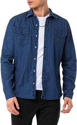 Red Bridge Redbridge Chemise en jean pour homme Chemise décontractée Poche poitrine en denim de qualité supérieure, bleu foncé, S