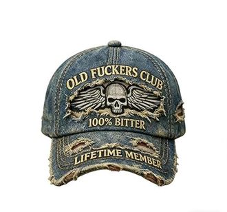 Generic Old Fuckers Club Casquette de baseball style vintage - Chapeau brod&eacute; cr&acirc;ne denim d&eacute;lav&eacute;, r&eacute;glable et amusant pour homme, bleu, Taille unique