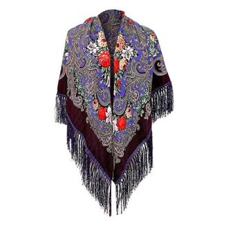 Generic Poncho Femme Hiver Chaud Chale Femme Hiver Chaud Cape Femme Pour la ville Carr&eacute; 130X130 Cm Imprim&eacute; Ethnique Pompons Extra Large Automne-Printemps