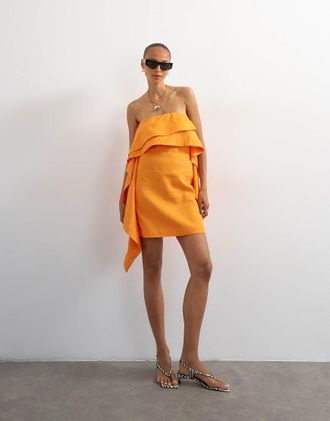 Topshop Top bandeau drap&eacute; en lin majoritaire m&eacute;lang&eacute; - Orange