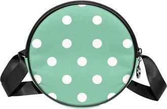 Generic Petit sac &agrave; bandouli&egrave;re circulaire pour femme, petit sac &agrave; bandouli&egrave;re &agrave; pois avec fermeture &eacute;clair, bretelles r&eacute;glables, sac &agrave; main rond d&eacute;contract&eacute; 