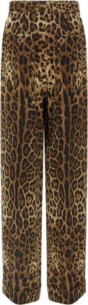 Dolce & Gabbana Animal-Print Wool Trousers - Tan
