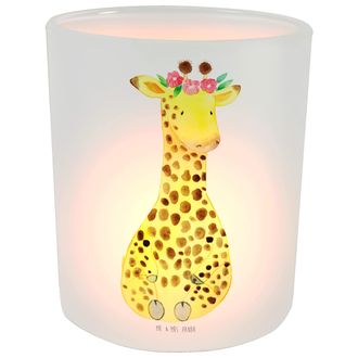 Mr. & Mrs. Panda Deko Windlicht Giraffe Blumenkranz - Geschenk, Teelichter, Afrika, Windlicht Glas, Abenteurer, Wildtiere, Glas Windlicht, Windlicht
