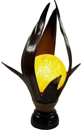 Guru Shop Palmenblatt Lotus Tischlampe/Tischleuchte, in Bali Handgemacht aus Naturmaterial, Palmholz - Modell Palmera 7, 55x39x29 cm