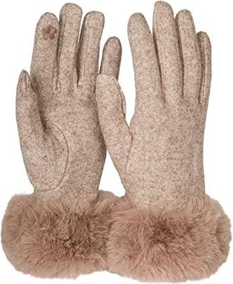 styleBREAKER Ladies Touchscreen Gloves Unicoloured with Faux Fur Trim, Warm Finger Gloves, Winter 09010038 (Gants pour &eacute;cran tactile unicolores avec garniture en f